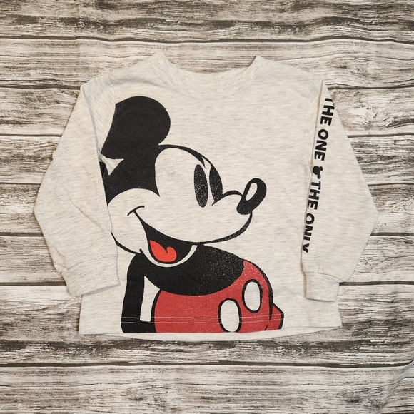Disney | Shirts & Tops | Disney Beige Mickey Mouse Long Sleeve Shirt ...